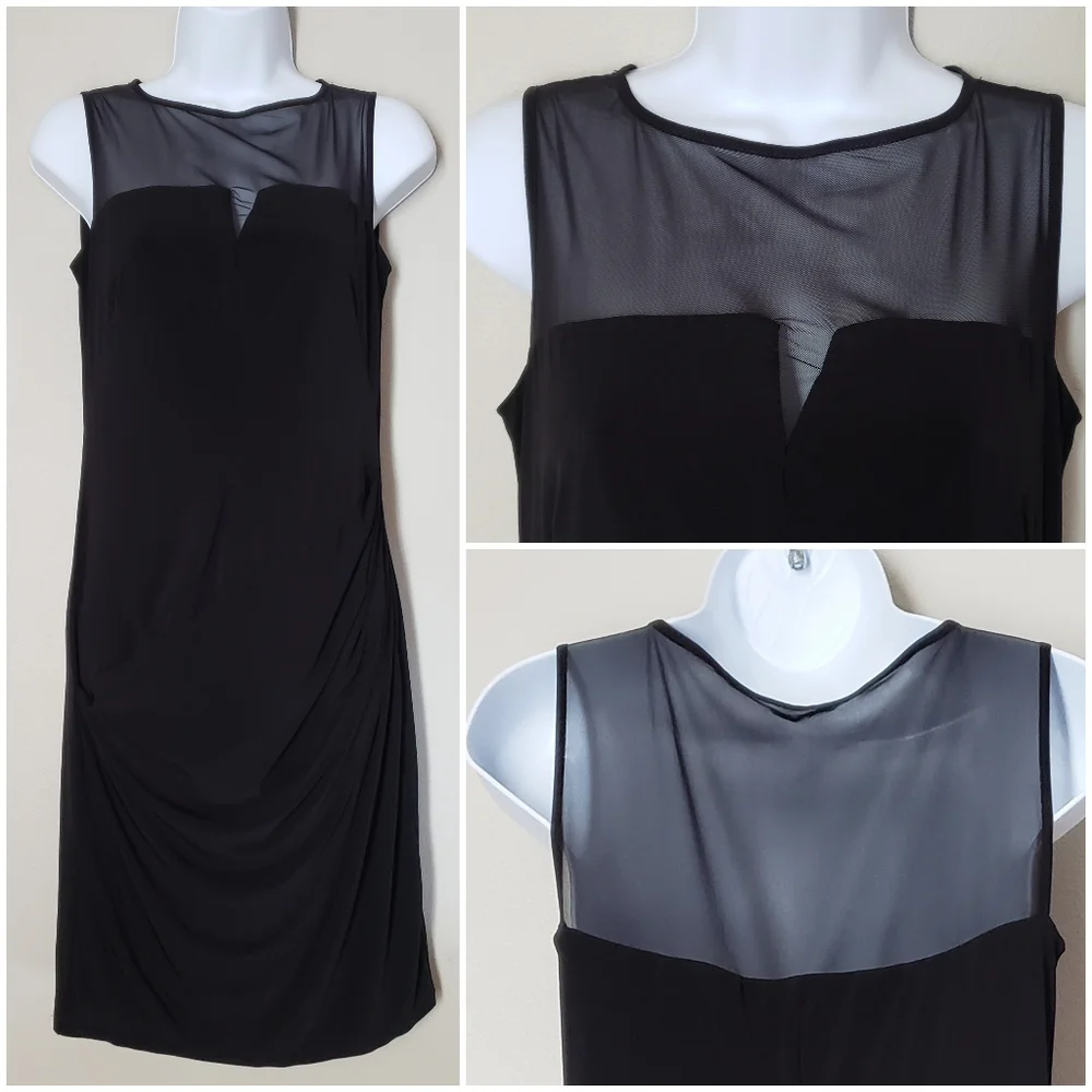 London Times | Dresses | London Times Black Ruched Mesh Cocktail Dress ...
